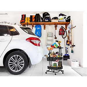 CAXXA 3-Tier Rolling Storage Organizer with Tabletop and 3 Small Baskets - Mobile Utility Cart, Printer Cart, Kitchen Cart (Black)