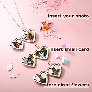 OTXIXTO Personalized Heart Locket Necklace for Women with Picture Custom Inside Engraved Text Silver/Gold/Rosegold Photo Locket Stainless Steel Memorial Gifts for Mom Daughter Grandmother (I Love…)