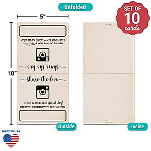 321Done Wedding Hashtag Signs 5x5 Folded, Made in USA - Rustic Kraft Tan Tent Cards for Table Placecard - Square Write On Large Oh Snap Photo Share Love - Set of 10