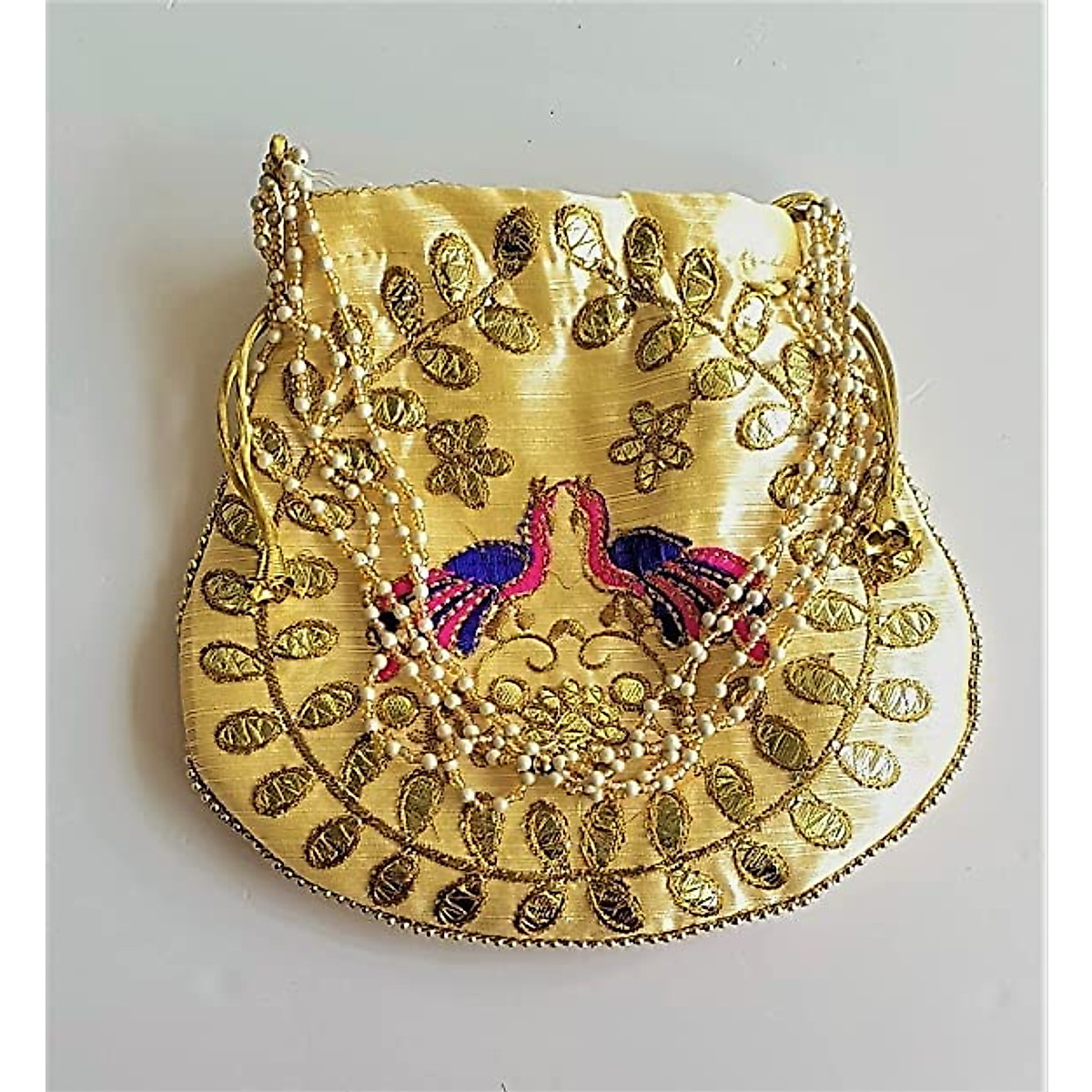 Indian Handmade Potli Bag For Women Jewelry Coin Pouch Batwa Casual Organizer Pearls Clutch With Handle Wedding & Evening Party Purse BY PANACHE MERCHANT (Beige)