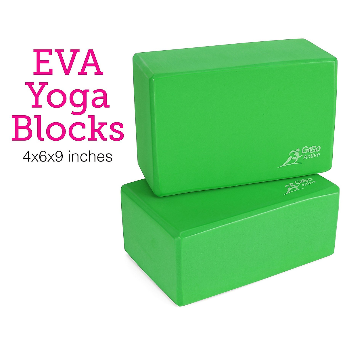 Go Go Active Yoga Accessories Set - Includes 2 Yoga Blocks, 1 Microfiber Non Slip Mat Towel 72X24, 1 Microfiber Hand Towel 24X15, 1 Yoga Strap, 1 Pair of Yoga Socks (Green)