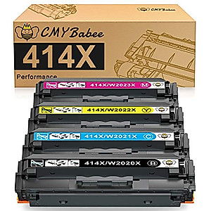 CMYBabee Compatible Toner Cartridge Replacement for HP 414A 414X W2020X for Color Laserjet Pro MFP M479fdw M479fdn M454dw M454dn M454 M479 Printer Ink No Chip (Black Cyan Magenta Yellow)
