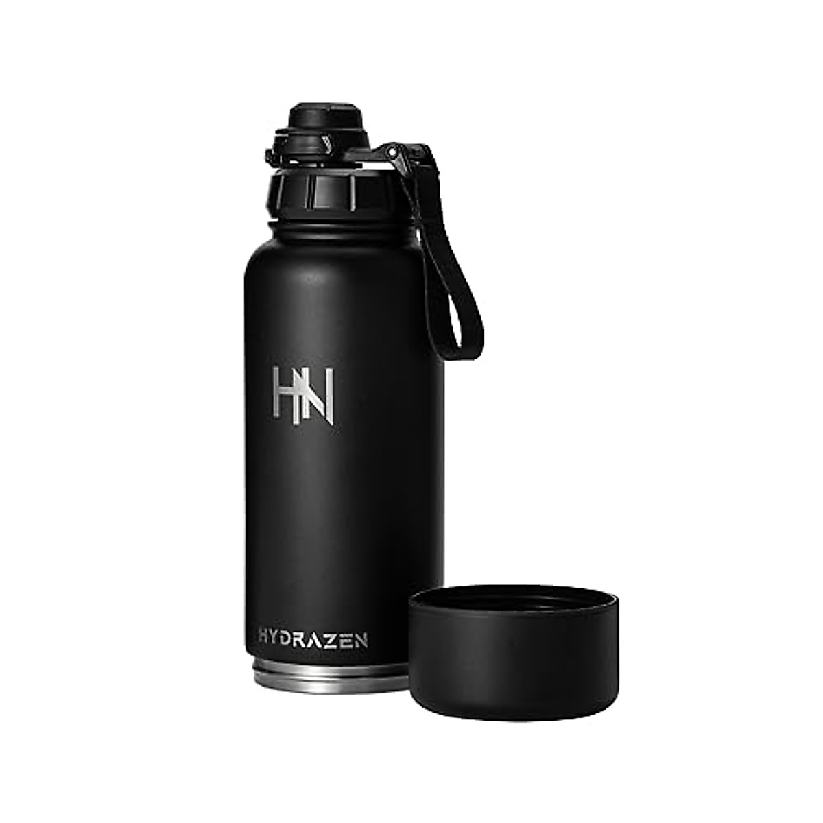 Hydrazen Black Sports Water Bottle With Storage -32 Oz, 3 Lids (Straw Lid, Locking Lid), Cleaning Brushes, Double Walled, Vacuum Insulated Stainless Steel, Thermos, Leak Proof, Flask Water bottles