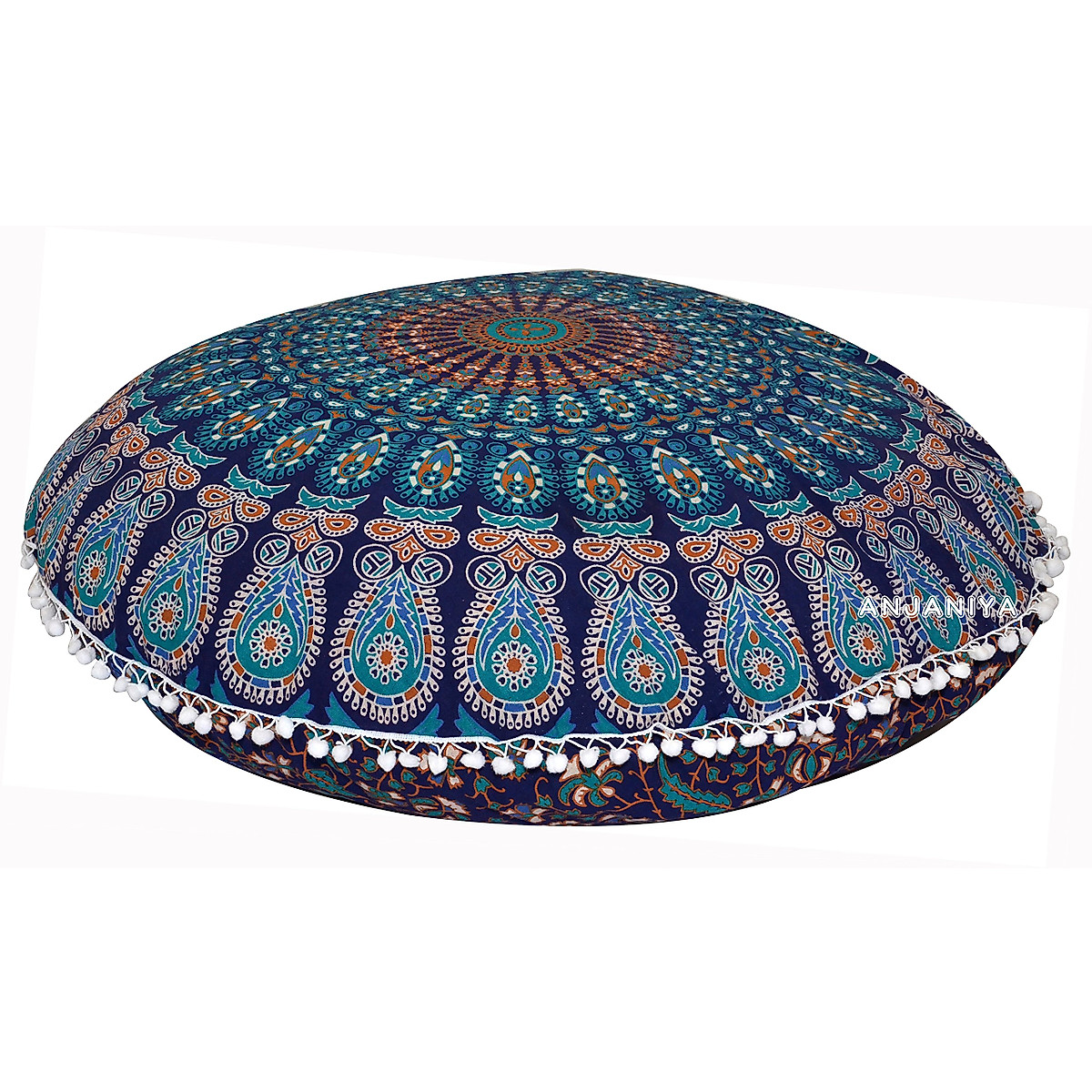 ANJANIYA - 32" Peacock Mandala Bohemian Yoga Meditation Floor Pillow Cover Comfortable Home Car Bed Sofa Cushion Couch Seating Large Zipped Throw (32 inches, Blue Green)
