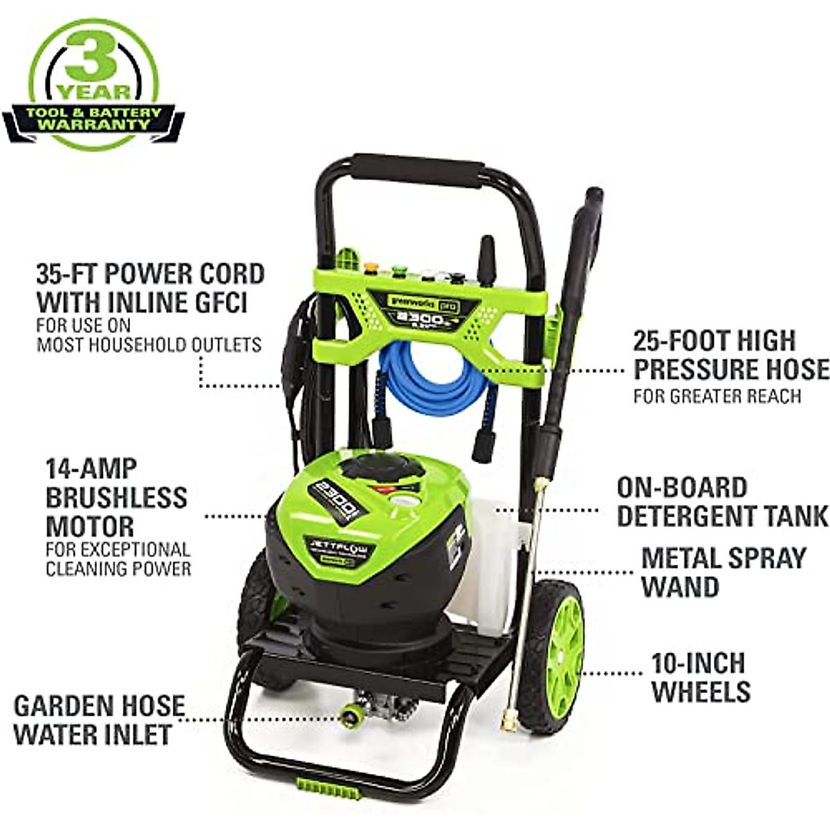 Greenworks PRO 2300 PSI TruBrushless (2.3 GPM) Electric Pressure Washer (PWMA Certified)