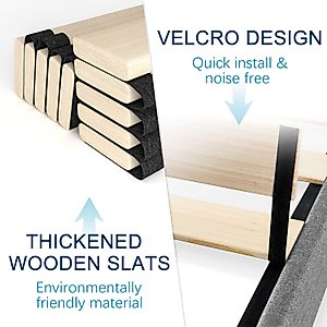 Molblly Queen Bed Frame with Adjustable Headboard, Linen Fabric Wrap, Strong Frame and Wooden Slats Support, No Box Spring Needed, Non-Slip and Noiseless, Easy Assembly, Light Grey