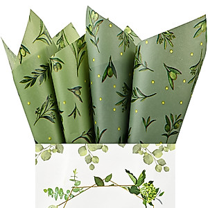 Bolsome 50 Sheets 20x14in Olive Leaf Tissue Paper, Green Wrap Tissue, Greenery Bontanical Tissue Paper for Boho Vibe Gift Bags Boho Plant Tissue for Baby Shower Birthday Wedding Party DIY Craft