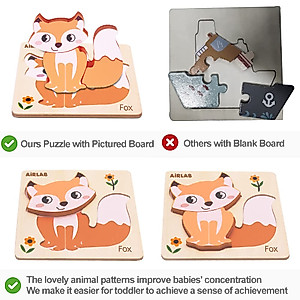 Wooden Puzzles for Toddlers 1 2 3 Year Old Animals Shape Puzzle Toys for Travel Airplane Gift for Kids Montessori Early Development Gifts for Baby Boys Girls with Drawstring Bag Pack of 4