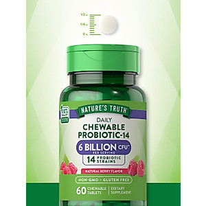Probiotic Chewable for Men and Women | 6 Billion CFU | 60 Count | 14 Strains | Berry Flavor | Non-GMO & Gluten Free | by Nature's Truth