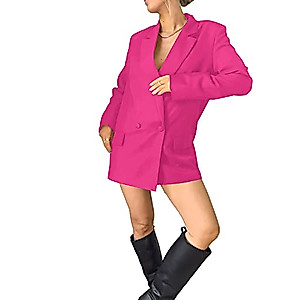 EXTRO&VERT Women Blazer Oversized Long Sleeve Lapel Button Boyfriend Casual Office Suit Jacket Hot Pink