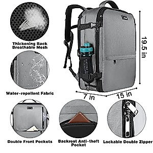 Carry on Travel Backpack, 40L-50L Airplane Flight Approved Backpack for Women Men, Extra Large Expandable Water Resistant Luggage Backpack Daypack Perfect Fit for 17 17.3 18 18.4 Inch Laptop, Grey