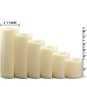EZiHome Waterproof Outdoor Battery Operated Flameless Pillar Candles with Timer White Plastic Realistic Flickering Fake Electric LED Lights for Lantern Garden Wedding Christmas Decorations 6 Pack