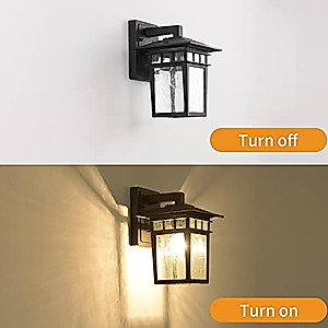 Smeike Outdoor Wall Lantern, Exterior Lighting Fixtures Wall Mount, 2 Pack Black Outdoor Sconce with Seeded Glass, Exterior Porch/Patio Lights for House Front Door Garage