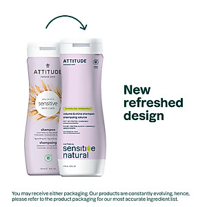 ATTITUDE Hair Shampoo for Sensitive Dry Scalp, EWG Verified, Soothing Oat, For Thin Hair, Naturally Derived Ingredients, Vegan and Plant-Based, Volume and Shine, Chamomile, 16 Fl Oz