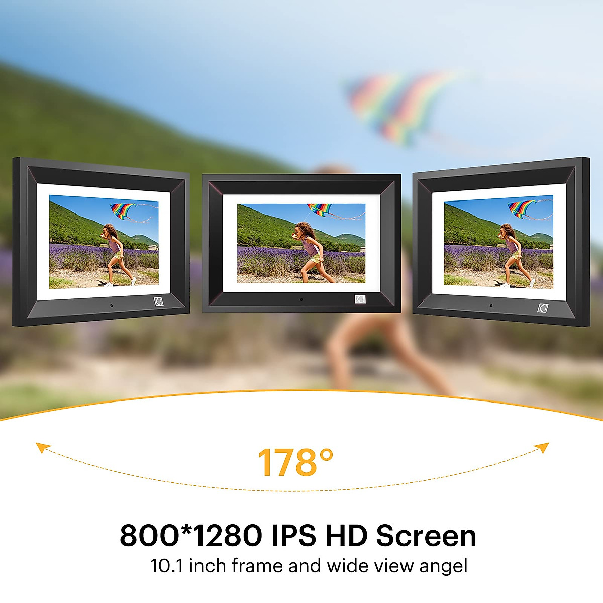 KODAK 10.1 Inch Wood Digital Picture Frame with Remote Control, IPS Screen HD Display, Auto-Rotate, Wall Mountable, Programmable Auto On/Off, Enjoy Your Precious Moment in Slideshow, Black