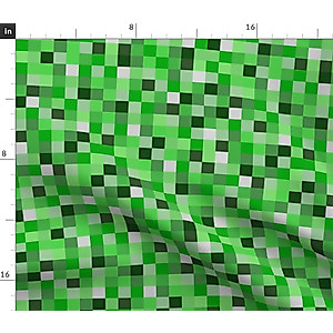 Spoonflower Fabric - Green Computer Video Games Gaming Kids Gaming Pixels Squares Printed on Petal Signature Cotton Fabric Fat Quarter - Sewing Quilting Apparel Crafts Decor