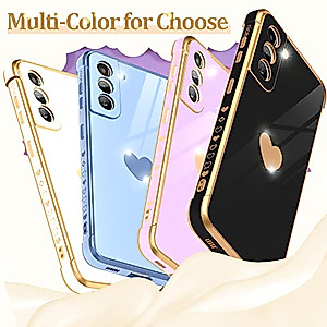 Atump Compatible with Samsung Galaxy S21 Case with HD Screen Protector Shockproof Protection, Love Heart Plating Girly Women Cute Soft TPU Luxury Elegant Case for Galaxy S21 5G, Black