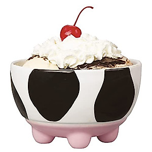 Boston Warehouse Udderly Cows Bowl, 20 Ounce, Black and White, Pink