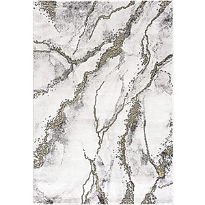 Abani 5'3"x7'6" (5x8) Contemporary Grey & Metallic Gold Area Rug, Non-Shed Modern Rugs Marble Print Dining Room Rug