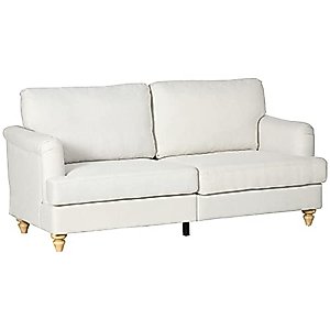 HOMCOM 3-Seater Sofa Couch, 71" Modern Linen Fabric Sofa with Rubber Wood Legs and Slatted Frame for Living Room, Bedroom and Apartment, Cream White