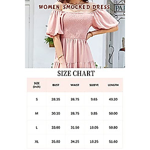 ROYAL MATRIX Women's Summer Short Puffy Sleeve Midi Dress Square Neck Smocked Flowy Tiered Beach Dress Flowy A Line Dress (Dark Green, Medium)