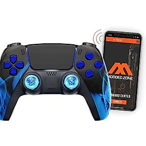 MODDEDZONE Custom Rapid Fire, Anti Recoil, Macros MODDED Wireless Controller for PS5 & PC - Unique Smart Mods for ps5 controller controlled by the APP. Best for FPS Games. Enhanced Gaming Experience (Blue Fire)