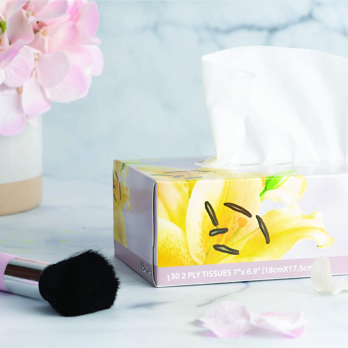 Facial Tissues 130 Per Box, Size 7" X 6.9" 2 Ply, Great for Bathroom, Office, Store, School, Home, Kitchen, Or in Your Car & in Every Room (Pack of 4, 520 Tissues total)