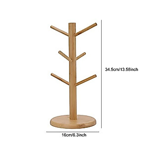 olelo Bamboo Mug Holder Stand,Countertop Coffee Mug Tree with 6 Hooks,Mug Rack & Tea Cup Organizer (Round)