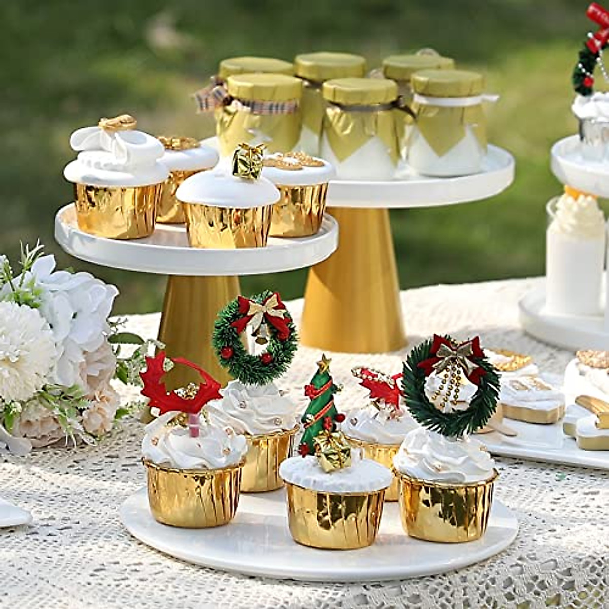 8 Pack Cake Stands Set White Ceramic Cupcake Holder Dessert Display Plate Decor Serving Platter for Party Wedding Birthday Baby Shower Celebration Home…