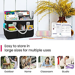 Godery Desktop Tote and Stock Organize, Teacher Helper Tote Bag Organization for Arts, Books, Stationery, etc, and Office Desk Organize, Make-up Storage Tote with Handles for Travel (BLACK-2)