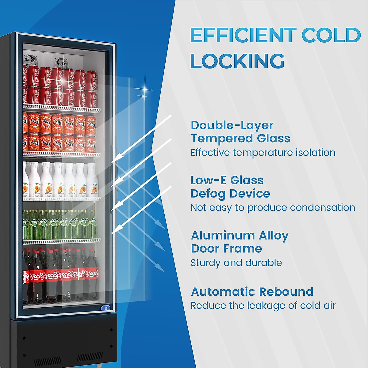 HIPOPLLER 8 Cu.Ft Commercial Display Refrigerator Glass Door Upright Merchandiser Fridge with LED Lightning, Beverage Cooler for Home Restaurant Office Grocery Stores, ETL Approved, Black
