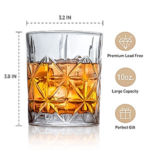 Whiskey Glasses Set of 2 Rocks Glasses & 2 Ice Molds, Lowball Bourbon Glass with Gift Box,10oz Cocktail Old Fashioned Glasses for Cognac Scotch Liquor Whisky, Whiskey Valentines Day Gifts for Men