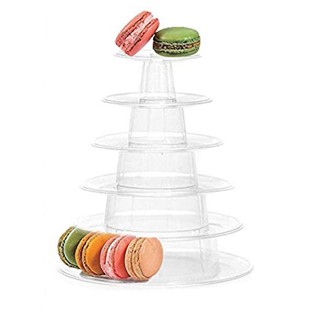 Fashionclubs 6 Tier Round Cake Stand Macaron Tower, Plastic Tiered Cupcake Dessert Display Stand Pastry Appetizers Serving Tray Platter Food Display for Wedding,Baby Shower or Birthday Party