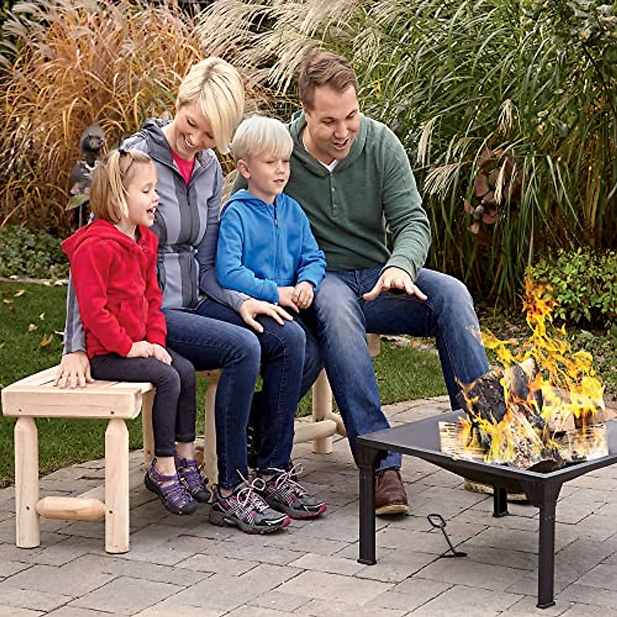 CASTLECREEK Curved Fire Pit Bench, Wood Log Bench Seat, Outdoor, Backyard, Rustic