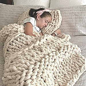 INNDUN Chunky Knit Blanket Throw (40x60 inches) Handwoven Interior Decoration Gift Sofa Beige