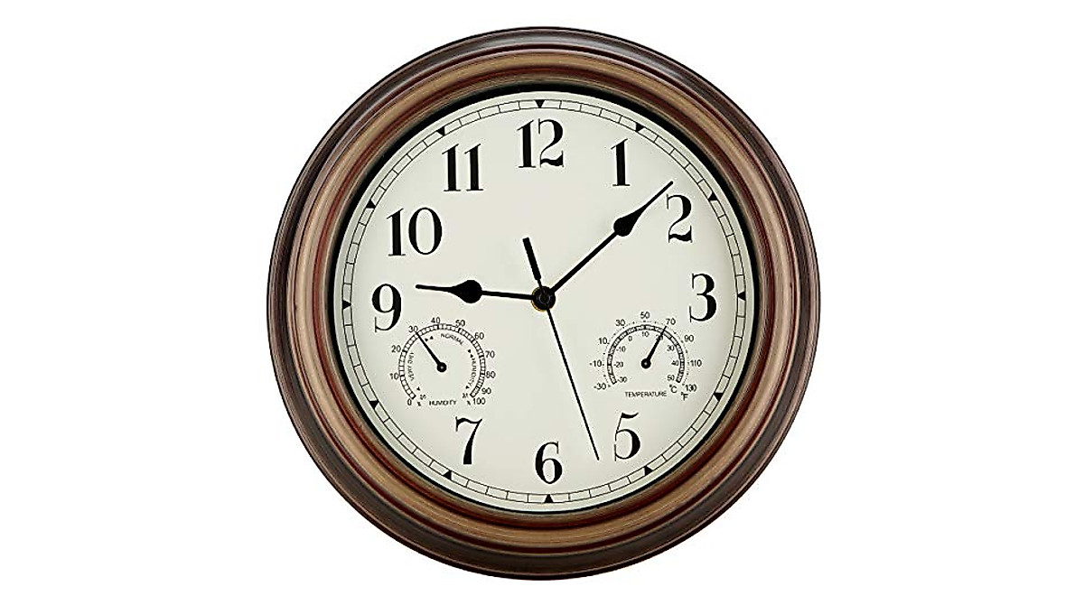 Rsobl 12" Waterproof Wall Clock with Temp & Humidity