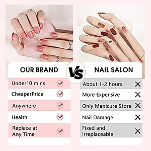 Press on Nails Short Nude, Jofay Fashion Square False Nails with Glue, Reusable & Natural Solid Color Acrylic Fake Nails Stick on Nails for Women Girls Gift, Gel Nail Kit Salon-Quality, Sweet Peach, 24pcs