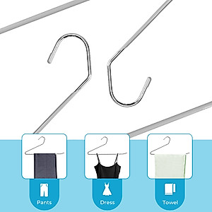 JS HANGER Open-Ended Pants Jean Hangers - 20 Pack Versatile Metal Non-Slip Hangers for Pants, Jeans, Trousers, Scarf - Space-Saving Clothes Hangers for Women Men, Grey, Gray
