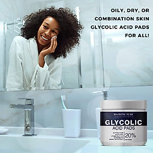 MAJESTIC PURE Glycolic Acid Pads for Face & Body - 20% Resurfacing Exfoliating Pads with Vitamin C,E,B5,AloeJuice, GreenTea & Rosemary Oil - For Skin Tone, Acne, Fine Lines & Dark Spots - Peel Pads 60