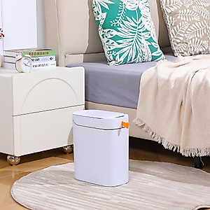MOPALL Rechargeable Bathroom Trash Can,Motion Sensor Trash Can Automatic Touchless,White 3.5 Gallon Smart Garbage Can with Lid,Auto-Adsorption Slim Small Waste Basket for Bedroom,Bathroom,Kitchen