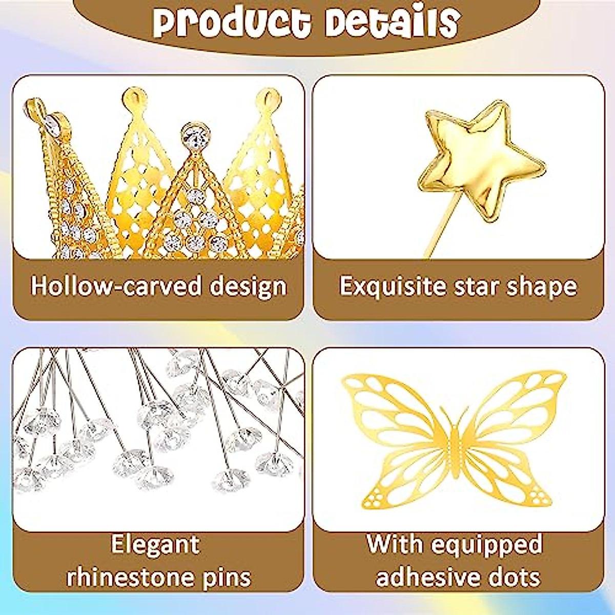 135 Pcs Flower Bouquet Accessories 5 Pcs Crown Cake Topper 60 Pcs 3D Gold Butterfly 50 Pcs Corsage Bouquet Pins with 20 Pcs Cake Toppers Floral Arrangements for Festival Wedding Birthday Party