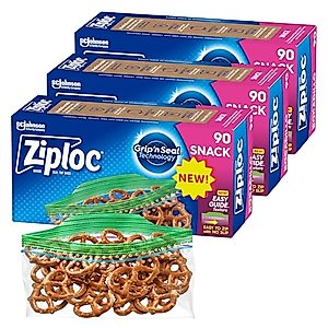 Ziploc Snack Bags, Storage Bags for On the Go Freshness, Grip 'n Seal Technology for Easier Grip, Open, and Close, 270 Bags Total