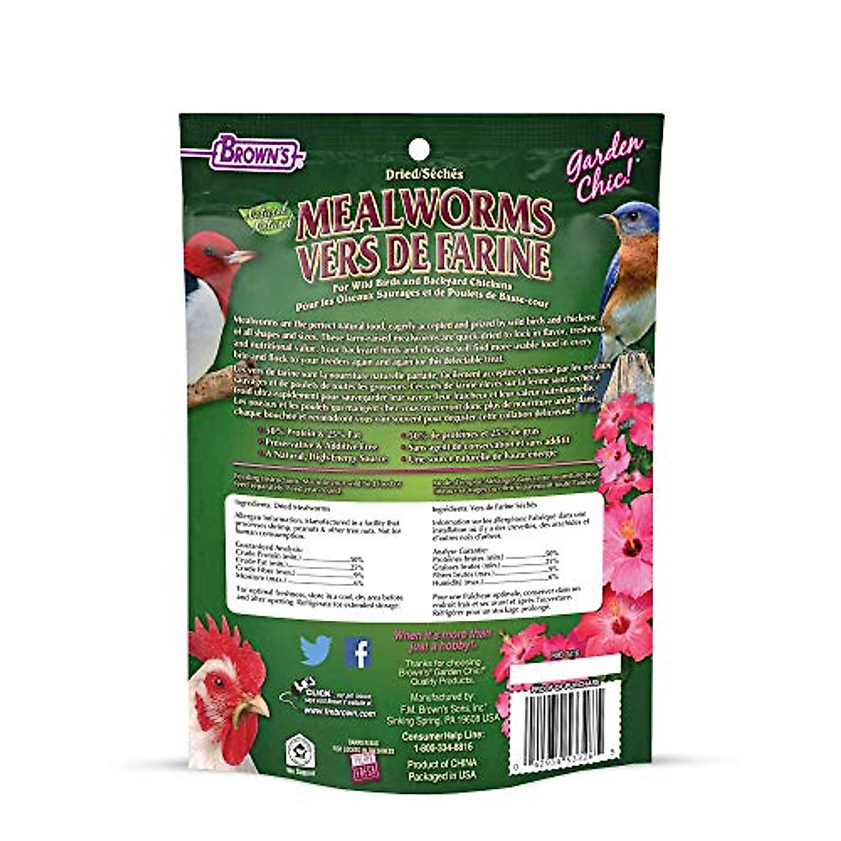 F.M. Brown's Garden Chic. Dried Mealworms for Wild Birds and Chickens - 3oz
