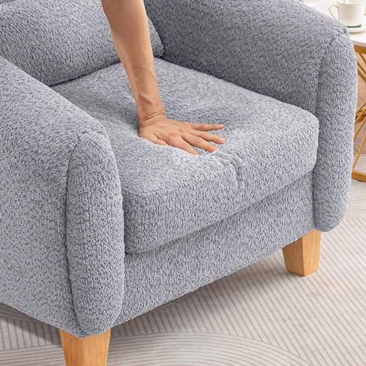 Living Room Single Sofa Chair,Modern Upholstered Teddy Sherpa Fabric Upholstery Accent Arm Chair,Comfy Reading Lounge Tub Barrel Club Arm Chair for Bedroom Small Spaces,Tufted Decorative,Lumbar Pillow