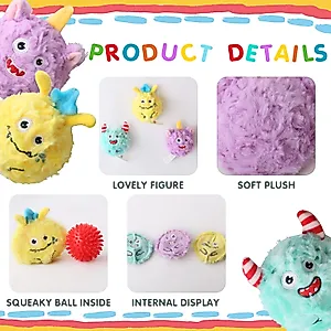 DKING 3Pack Squeaky Dog Balls,2 in1 Funny Puppy Ball Toys,Birthday Dog Toy for Small Medium Dogs (Monster Ball)
