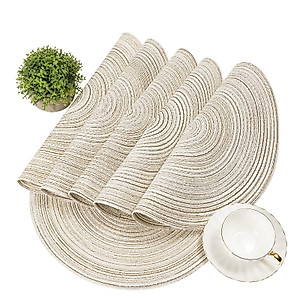 SHACOS Round Placemats Set of 6 Braided Circle Place Mat Washable 15 inch Table Mats for Kitchen Dining Table Mixed Color (Ivory, 6)