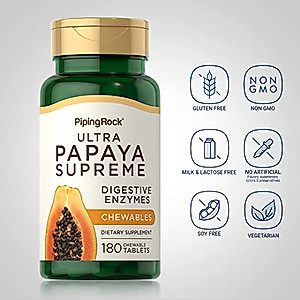 Piping Rock Papaya Enzymes Chewable | 180 Tablets | Vegetarian Digestion Formula | Non-GMO, Gluten Free Supplement | Tropical Flavored