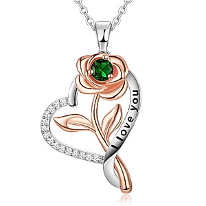 Wedding Necklace Ideas Gift for Her Birthday Gifts for Birthday Women Her Jewelry for Jewelry for Womens Gifts S925 Sterling Silver Diamond Rose Necklaces for Wife Valentines Day Christmas Wedding Necklaces(Silver-05-May-Emerald)