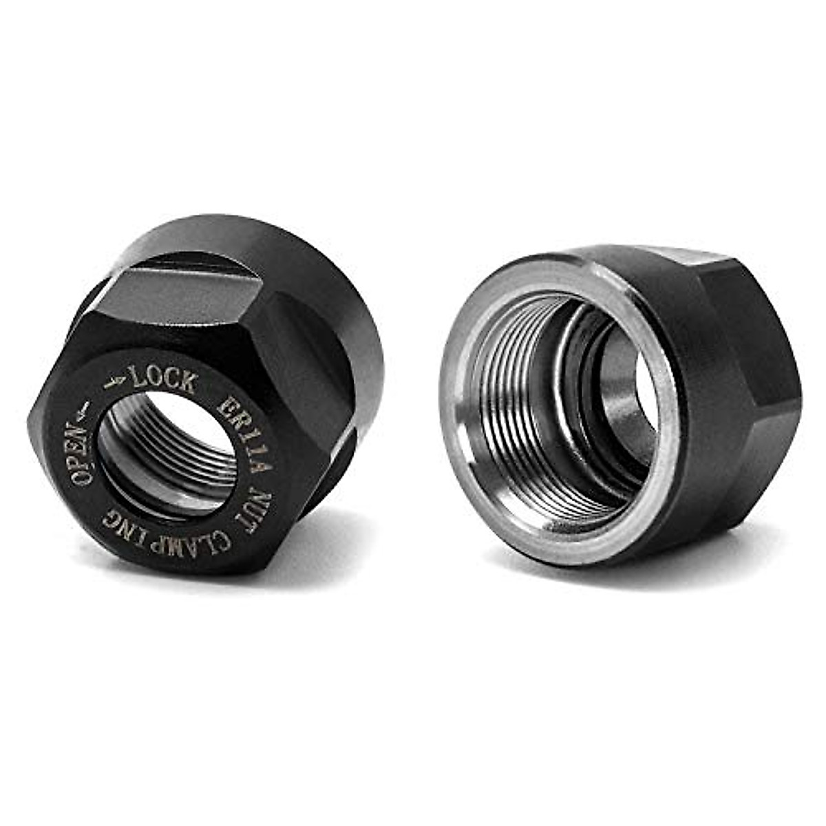 QWORK ER11 A Collet Clamping Nuts for CNC Milling Chuck Holder Lathe, 4 Pack (Black), M14 Thread