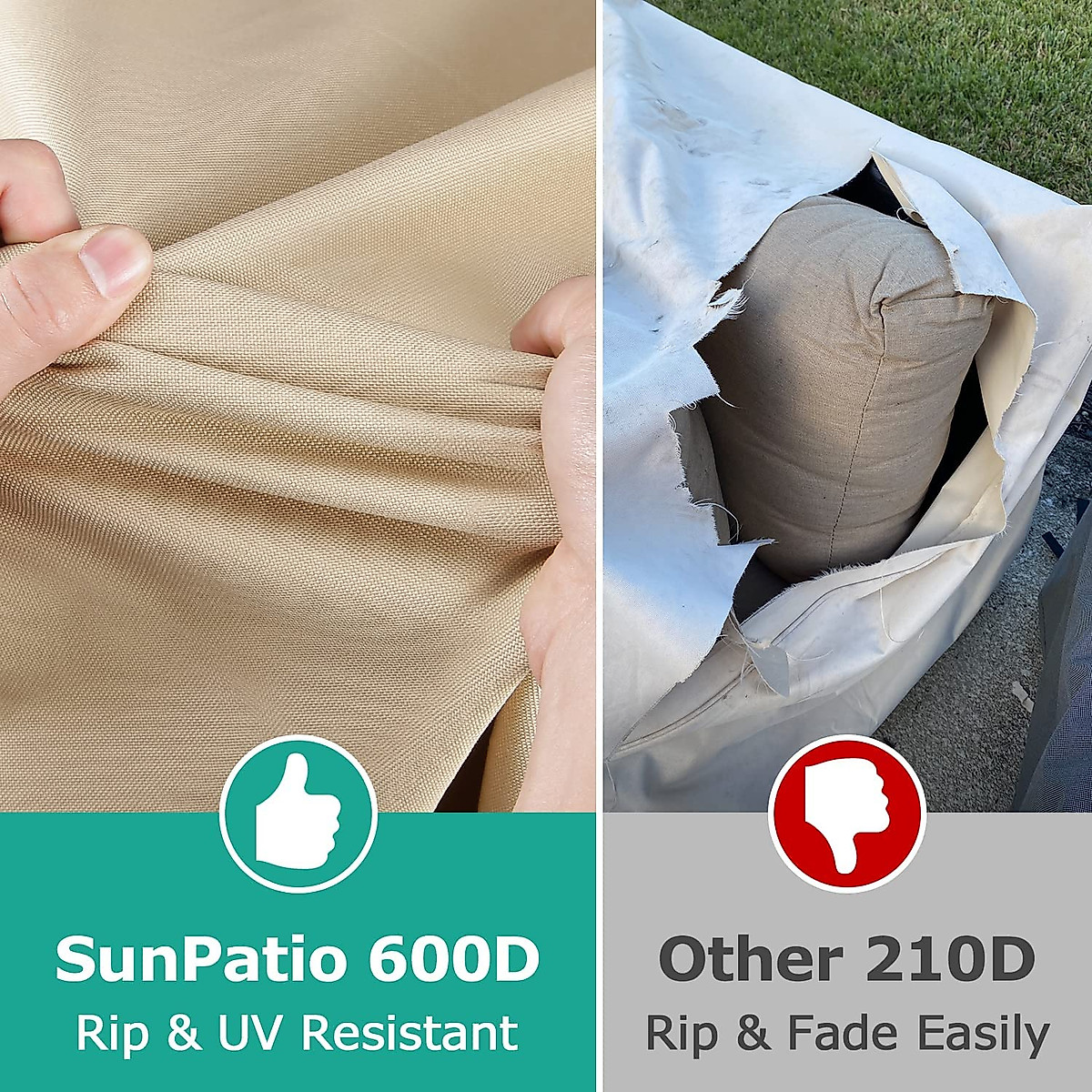 SunPatio Outdoor Furniture Cover Waterproof, Patio Furniture Covers for Round Table Chairs Set, UV Resistant Anti-Fading Cover Outdoor Table Cover, Beige and Olive, 94 inch Diameter